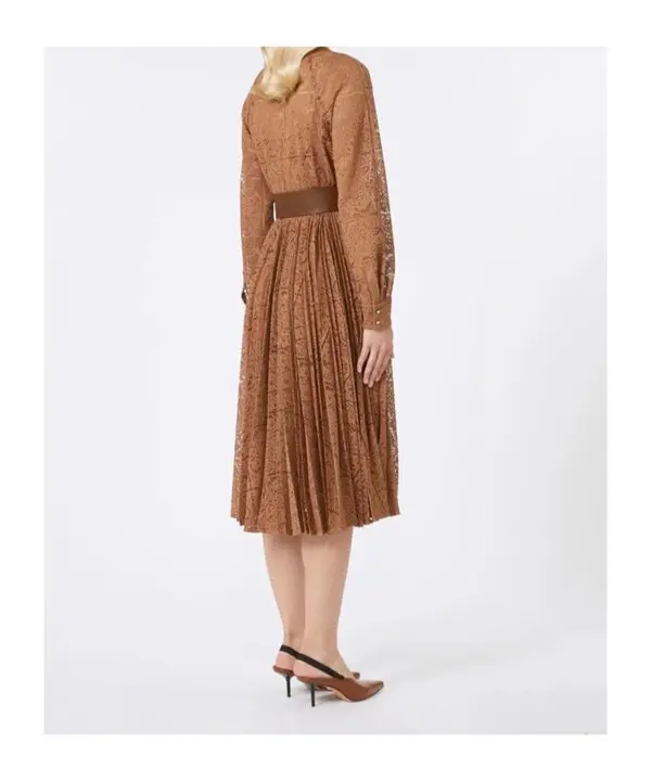Max Mara V-neck Lace Pleated Midi Dress With Belt