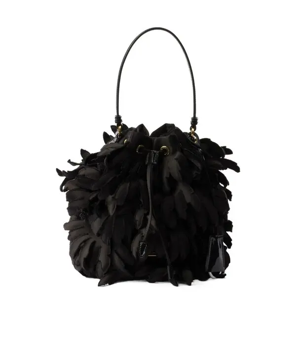 Prada Mini Satin And Patent Leather Bucket Bag With Appliqu