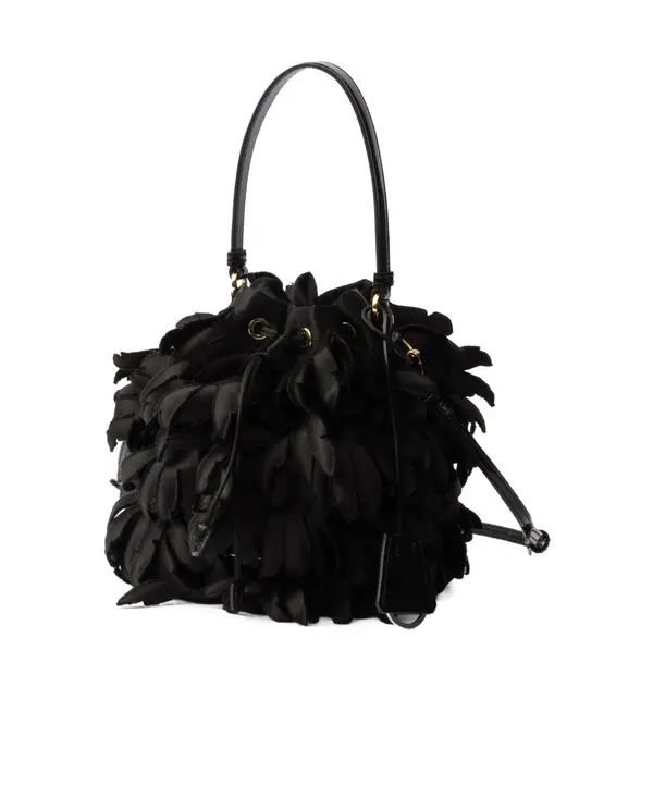 Prada Mini Satin And Patent Leather Bucket Bag With Appliqu
