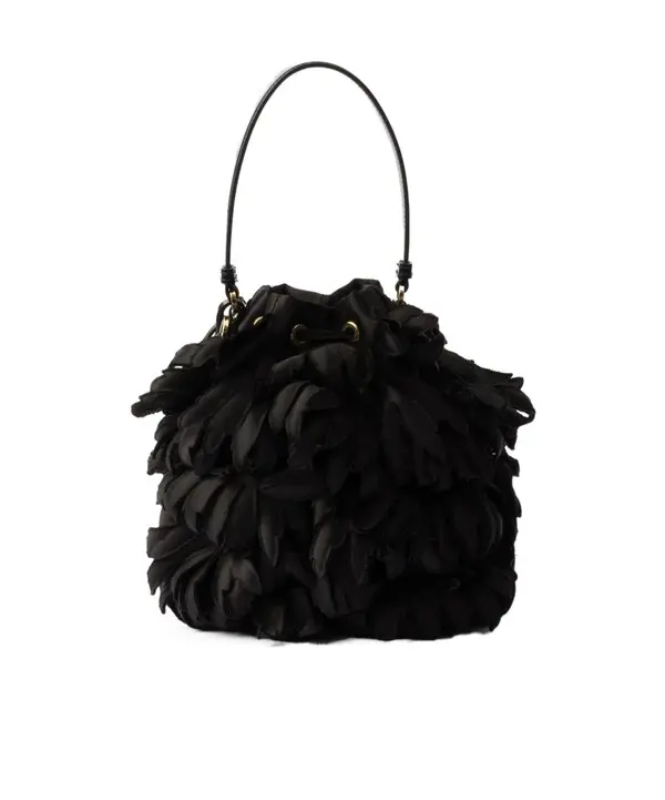 Prada Mini Satin And Patent Leather Bucket Bag With Appliqu