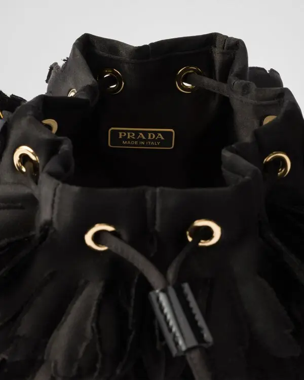 Prada Mini Satin And Patent Leather Bucket Bag With Appliqu