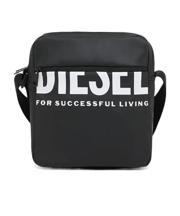 DIESEL® Logo Print Messenger Bag - Black