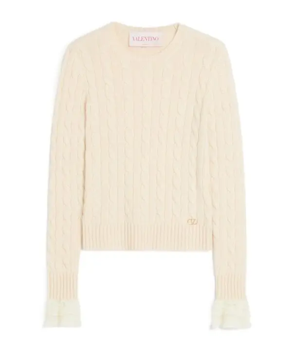 Valentino Garavani Crewneck Long-sleeved Jumper With Ruffled Cuffs - Birch