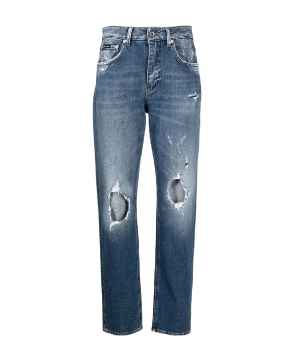 Dolce & Gabbana Distressed Straight Leg Jeans - Blue