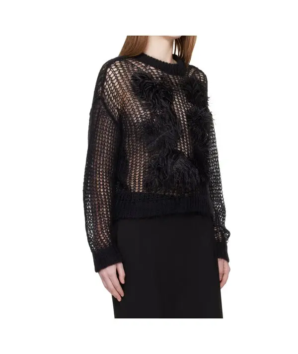 Attico Openwork Knit Sweater With Ostrich Feather Appliqu