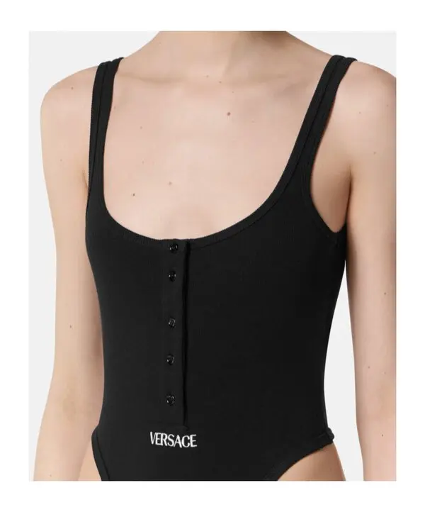 Versace Logo Embroidered Ribbed Bodysuit