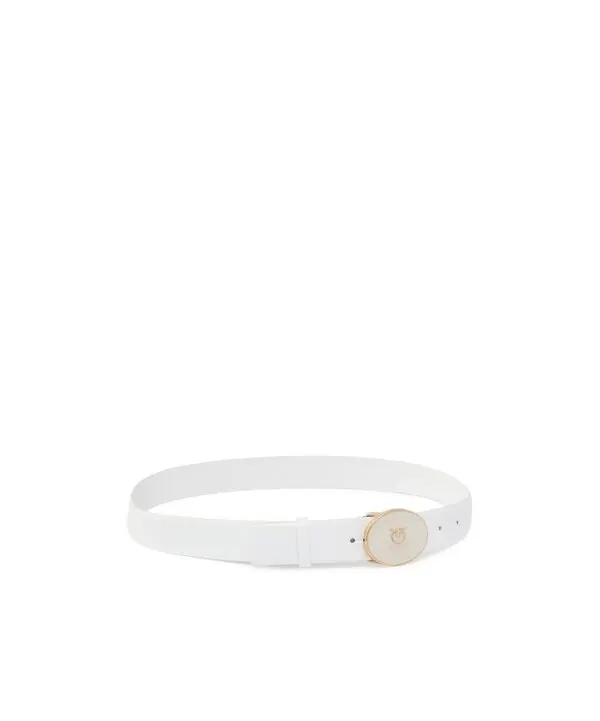 Pinko Logo Detailed Buckled Belt - White