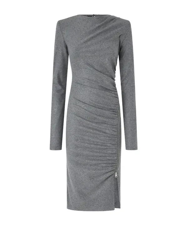 Pinko Slim-fit Midi Dress With Wide Collar And Side Slits