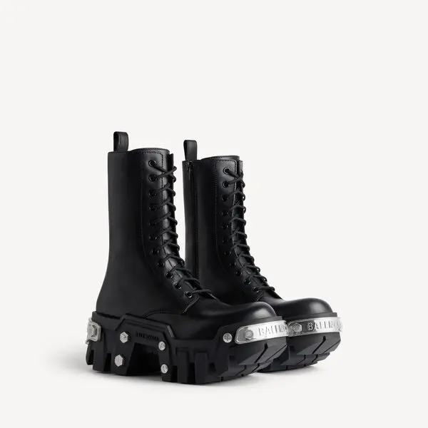 Balenciaga Leather Platform Lace-up Boots