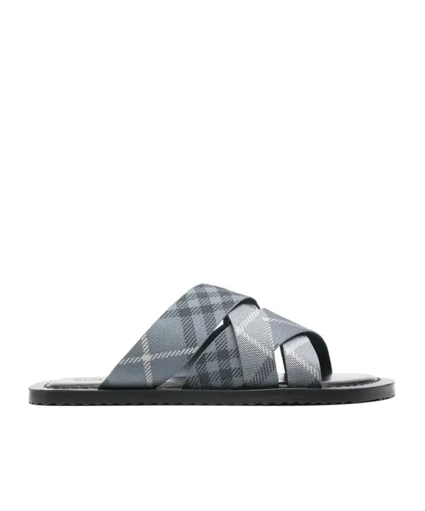 Burberry Check Pattern Slides - Slate Grey