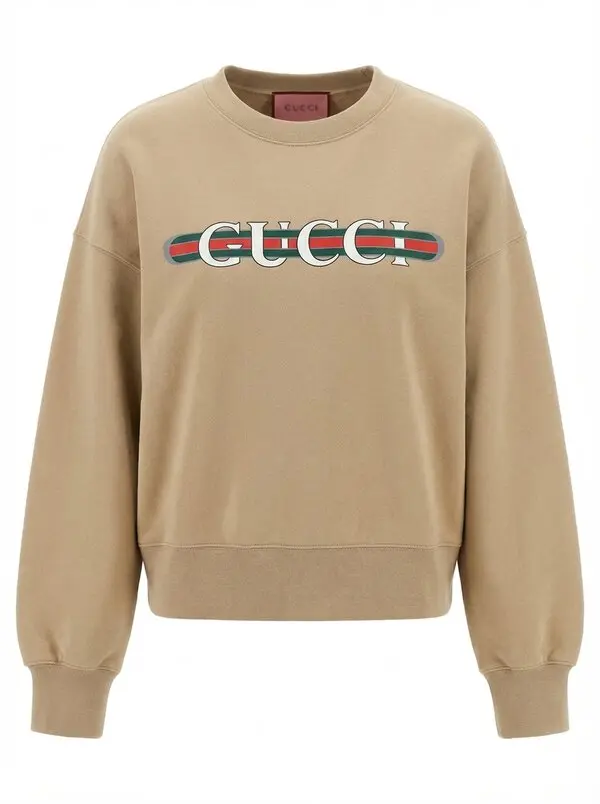 Gucci Logo Printed Crewneck Sweatshirt - Nude