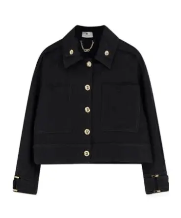 Elisabetta Franchi Gabardine Pea Coat - Black