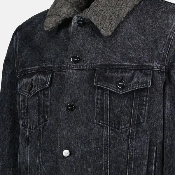 Fendi Denim Jacket With Wool Collar