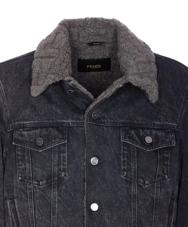 Fendi Denim Jacket With Wool Collar