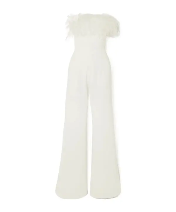 16Arlington Taree Feather-trim Strapless Jumpsuit - White