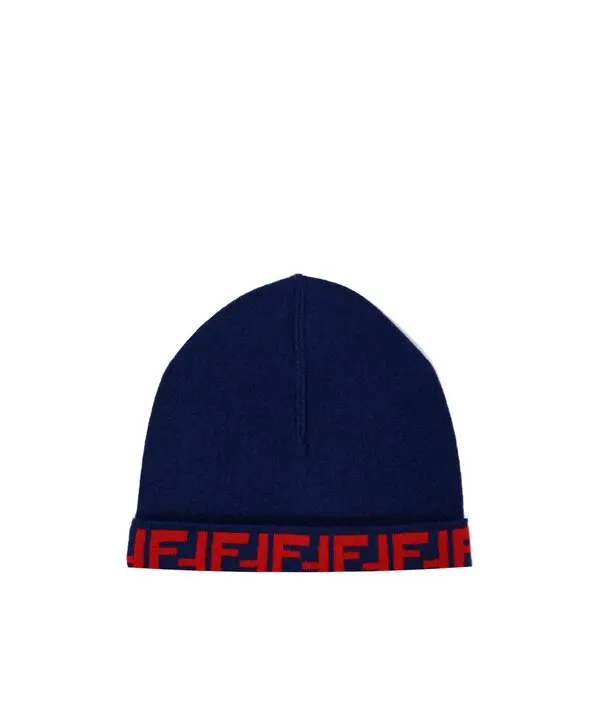 Fendi Logo Detail Wool Blend Beanie - Blue