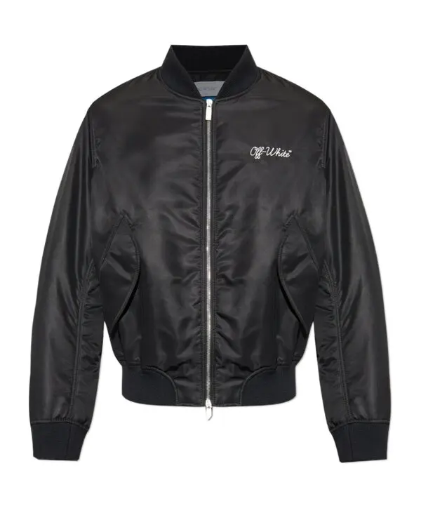 Off-White Logo Embroidered Bomber Jacket - Black