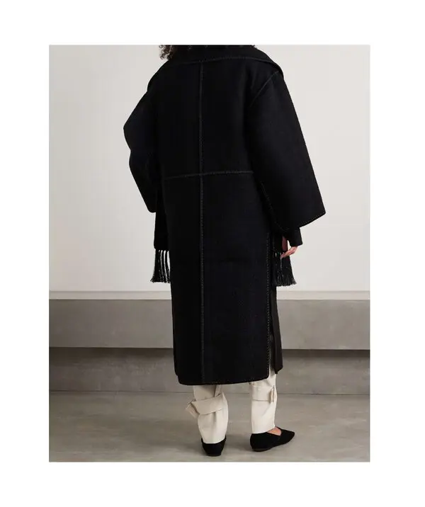 TOTEME Long Sleeve Coat With Fringed Detailing - Black