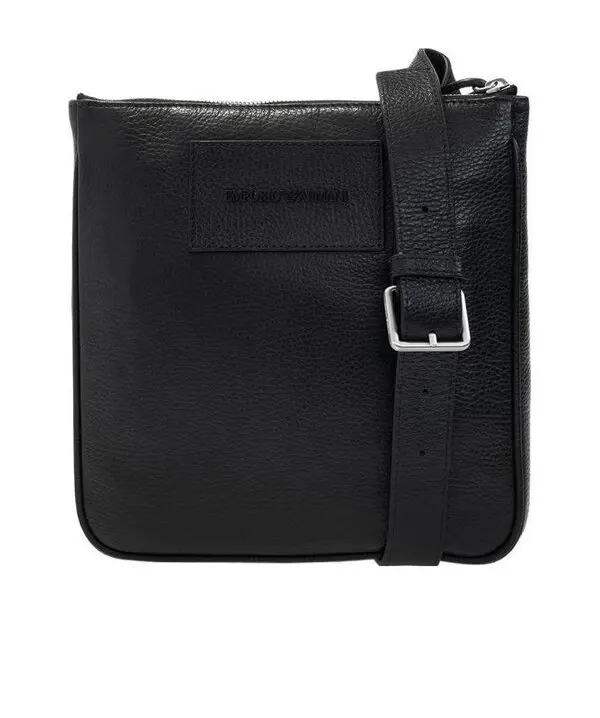 Emporio Armani Logo Lettering Zipped Messenger Bag - Black