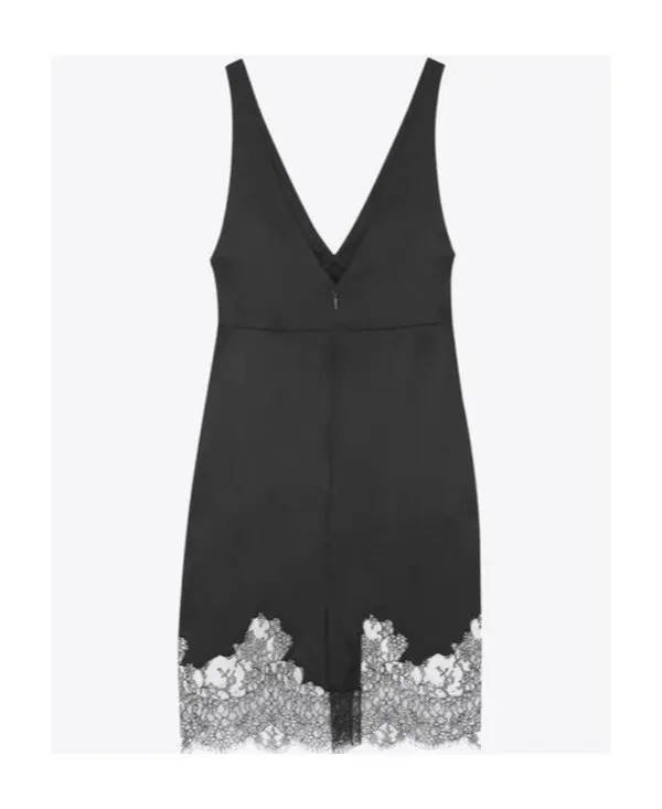 Saint Laurent Sleeveless V-neck Lace Trimmed Dress