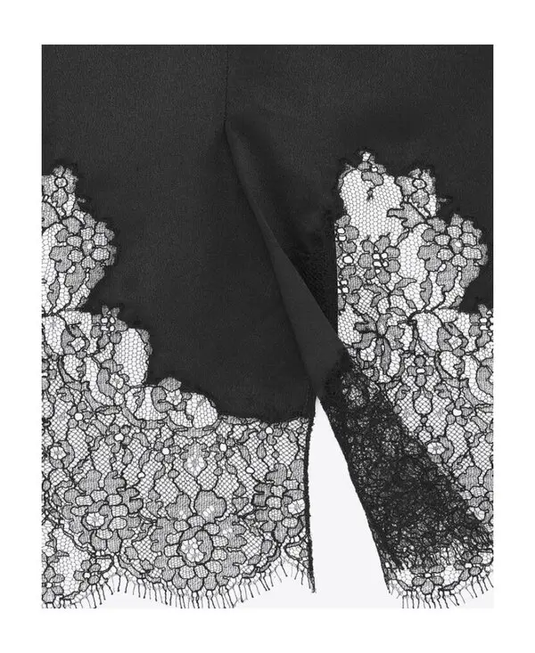 Saint Laurent Sleeveless V-neck Lace Trimmed Dress