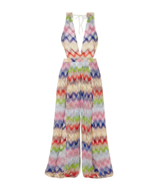 Missoni Metallic Crochet-knit Jumpsuit With Side Cutouts And Wide Legs - Multicolor
