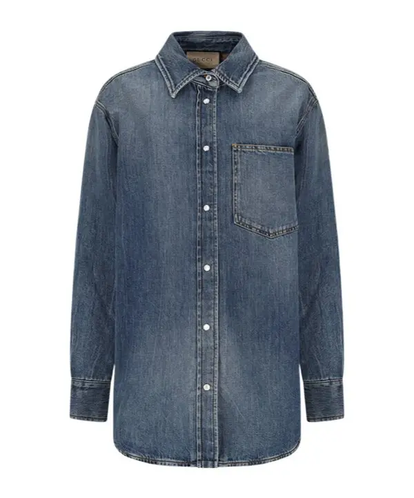 Gucci Logo Plaque Collared Long-sleeve Shirt - Blue