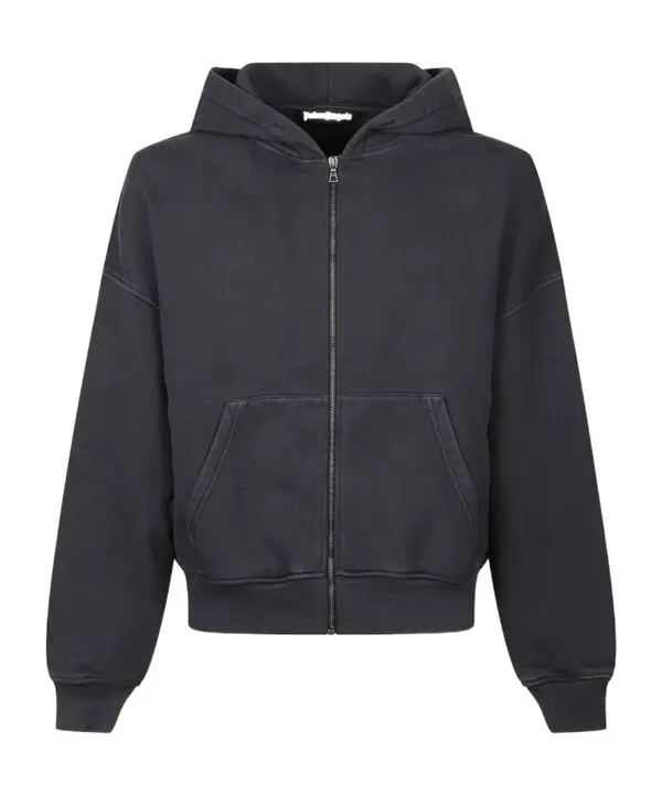 Palm Angels Curved Logo Zip Hoodie - Black