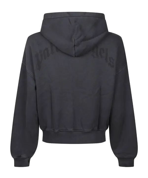 Palm Angels Curved Logo Zip Hoodie - Black