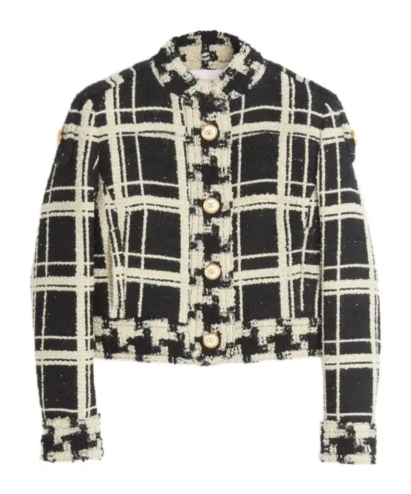 Valentino Garavani Checked Tweed Jacket With Vlogo Buttons - Black/ivory