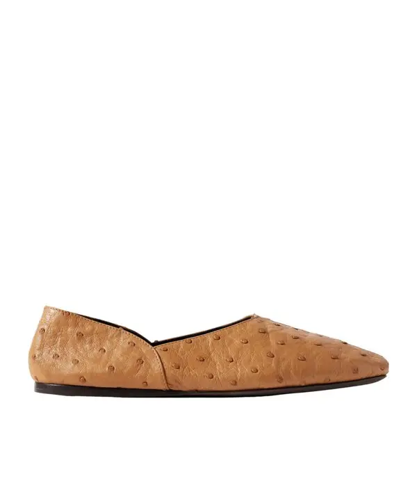 Khaite Jane Ostrich Leather Flats - Camel