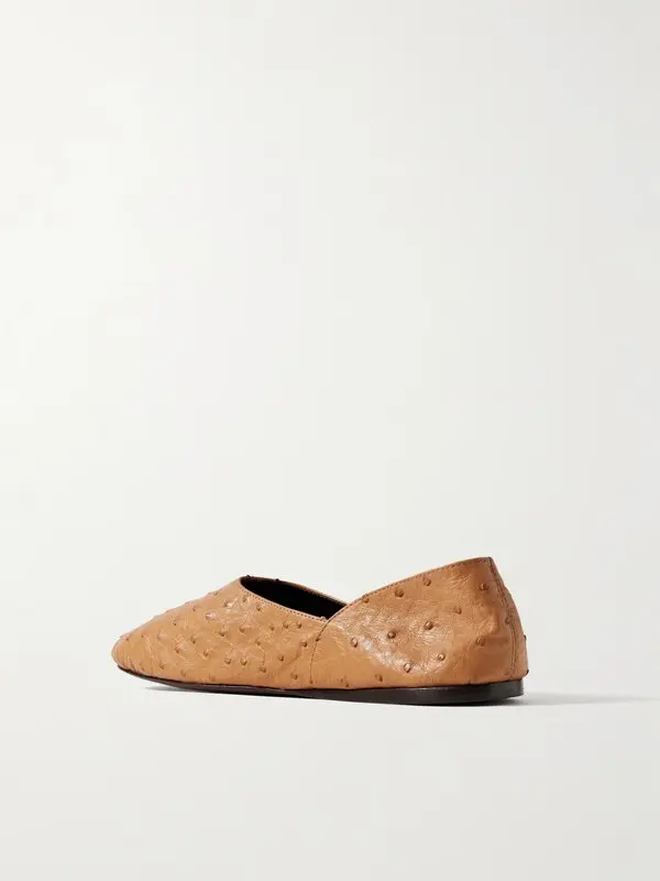 Khaite Jane Ostrich Leather Flats - Camel