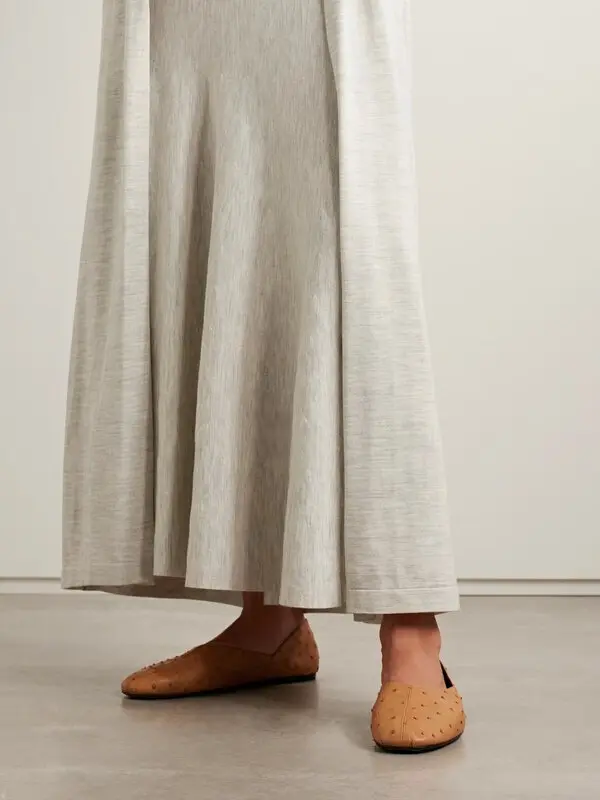 Khaite Jane Ostrich Leather Flats - Camel