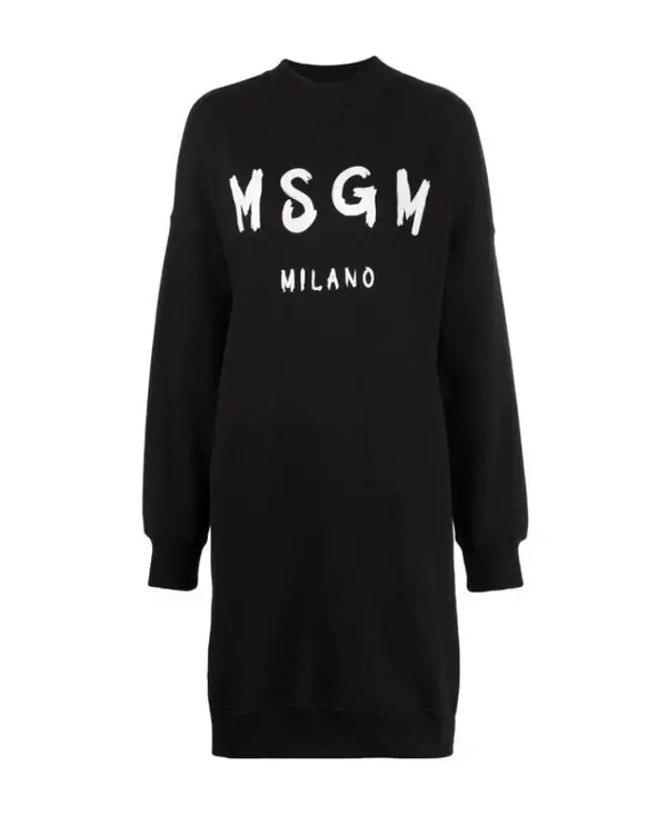 MSGM Logo Printed Rib Knitted Dress - Black