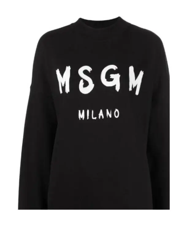 MSGM Logo Printed Rib Knitted Dress - Black