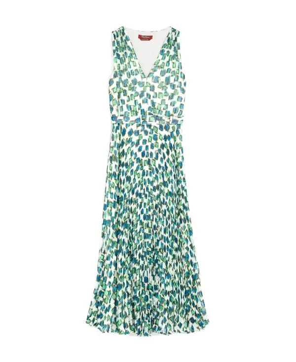 Max Mara Graphic Print Pleated Midi Dress - Green