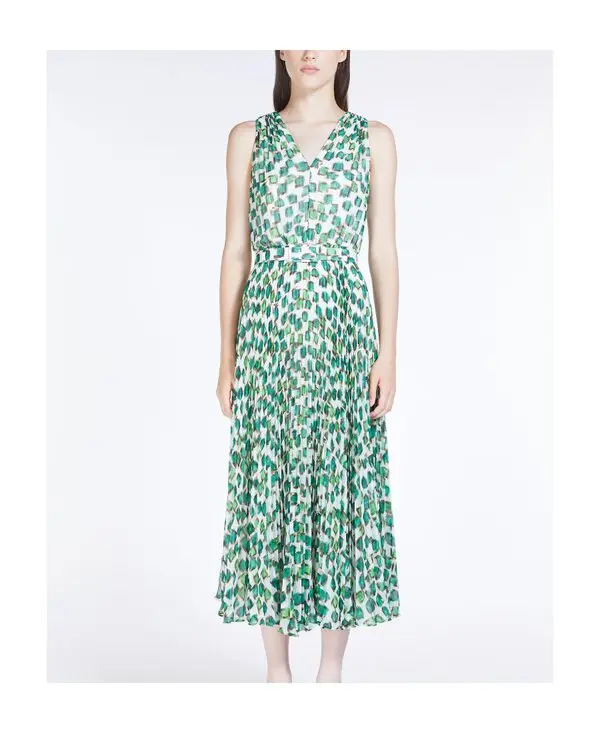 Max Mara Graphic Print Pleated Midi Dress