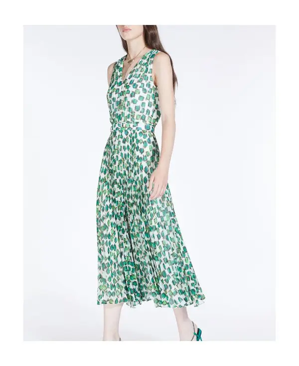 Max Mara Graphic Print Pleated Midi Dress