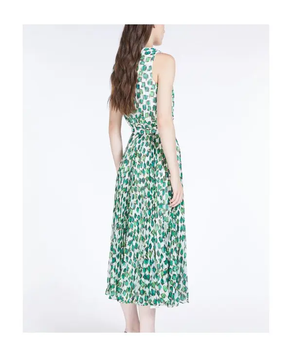 Max Mara Graphic Print Pleated Midi Dress