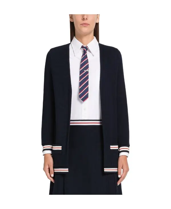 Thom Browne Rwb Striped Ribbed Long-sleeve Cardigan - Navy Blue