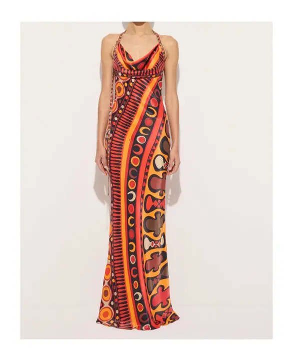 Emilio Pucci Printed Cowl Neck Long Dress - Red