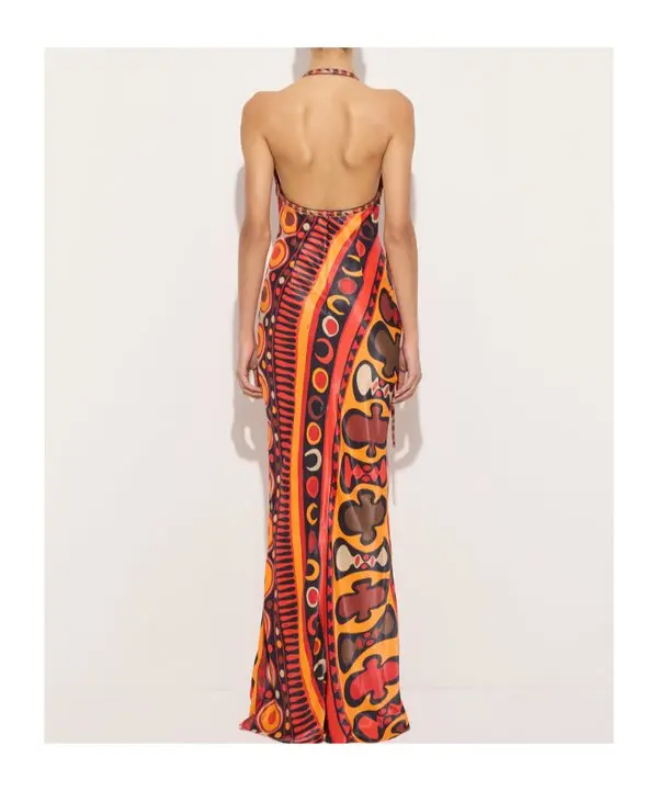 Emilio Pucci Printed Cowl Neck Long Dress - Red