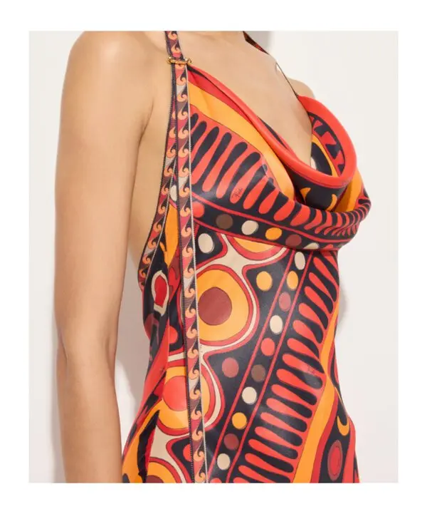 Emilio Pucci Printed Cowl Neck Long Dress - Red