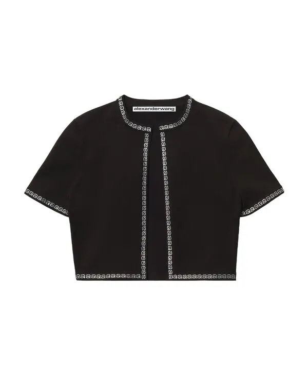 Alexander Wang Cropped Cardigan With Crystal Logo Trim - Black