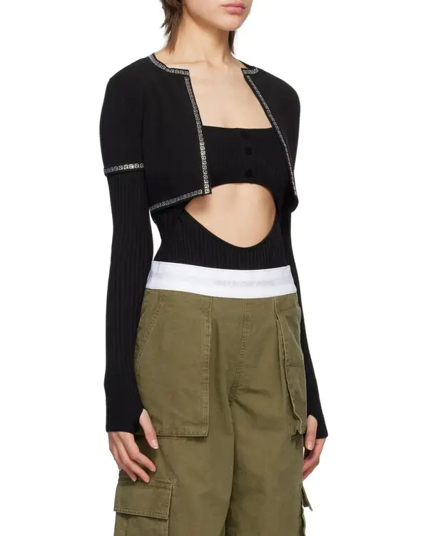 Alexander Wang Cropped Cardigan With Crystal Logo Trim