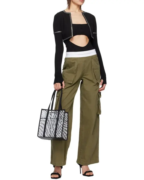 Alexander Wang Cropped Cardigan With Crystal Logo Trim