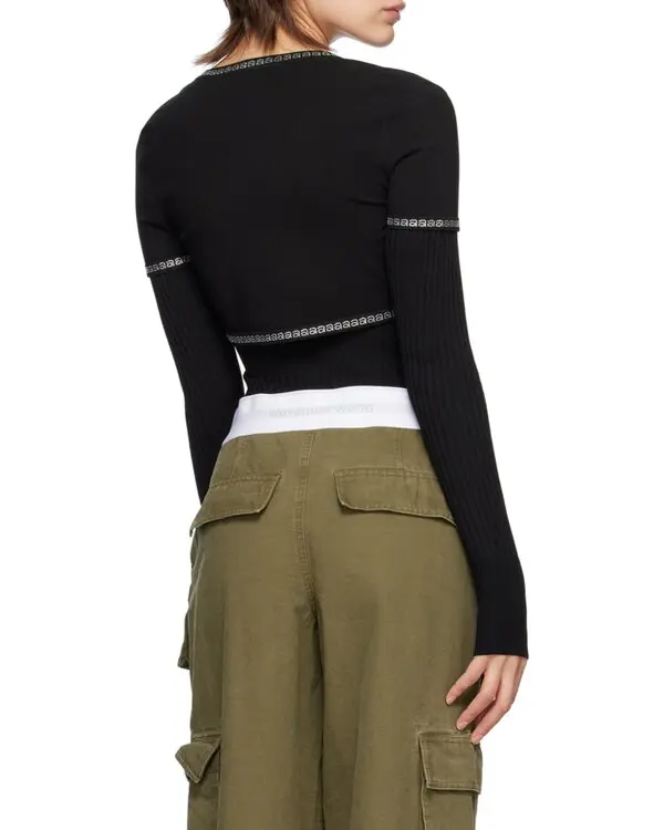 Alexander Wang Cropped Cardigan With Crystal Logo Trim