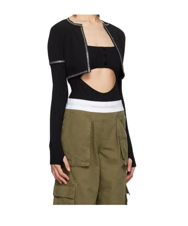 Alexander Wang Cropped Cardigan With Crystal Logo Trim