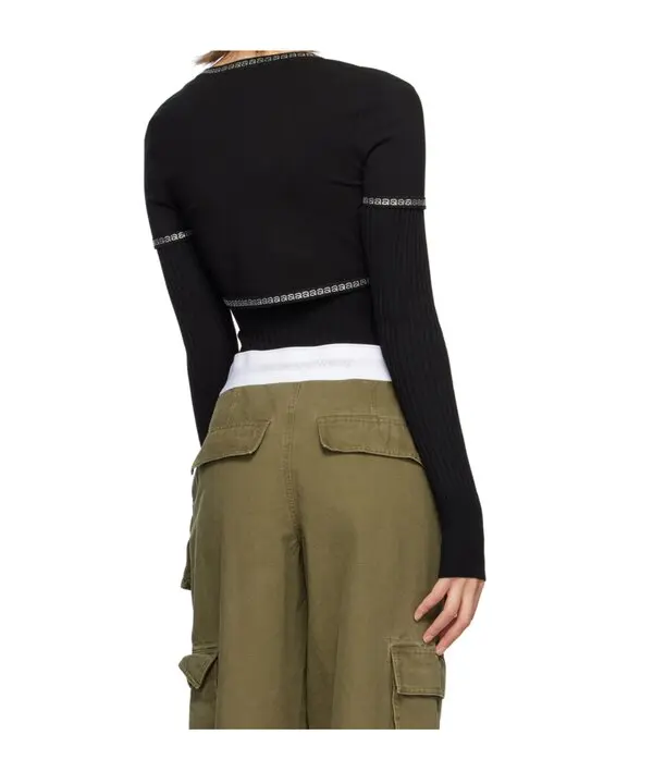 Alexander Wang Cropped Cardigan With Crystal Logo Trim