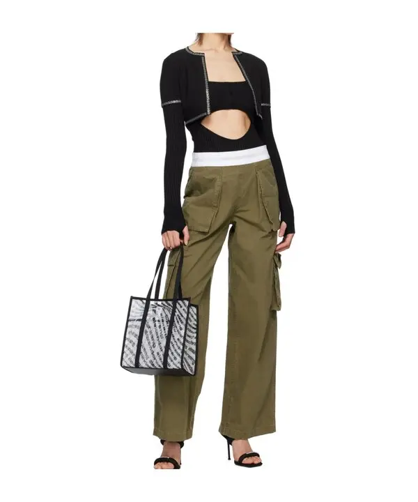Alexander Wang Cropped Cardigan With Crystal Logo Trim